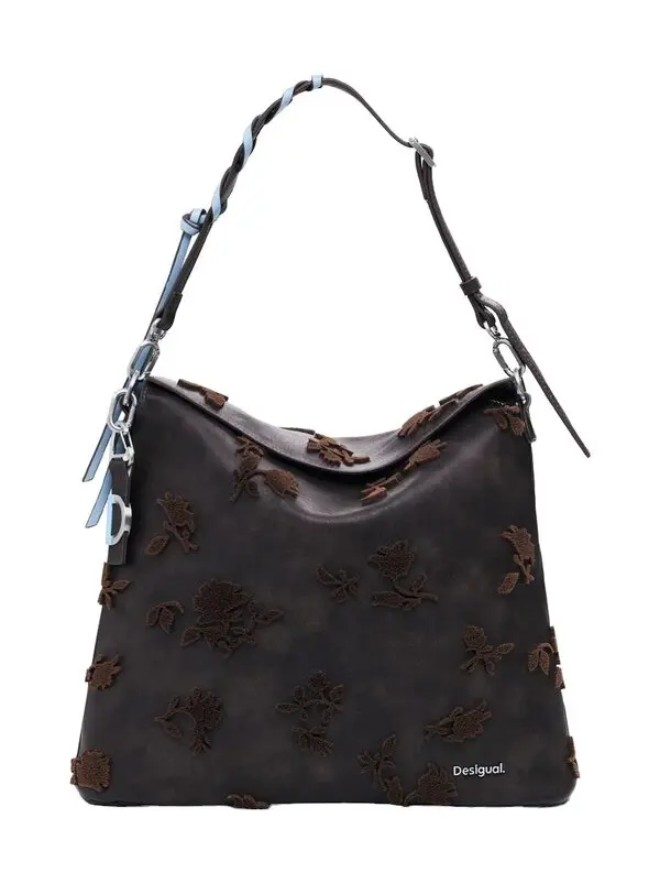 Desigual Faux Leather Backpack With Floral Appliqués - Dark Brown