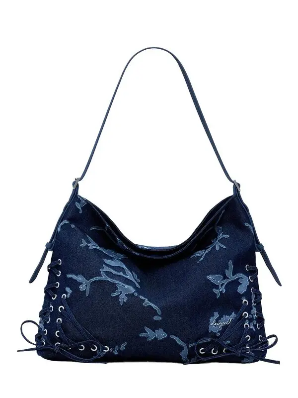 Desigual Floral Devoré Denim Crossbody Bag - Light Blue