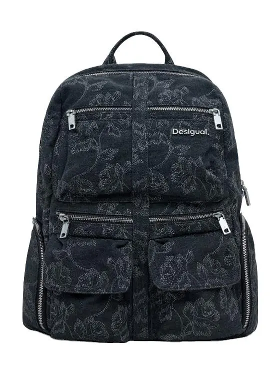 Desigual Embroidered Denim Backpack - Black