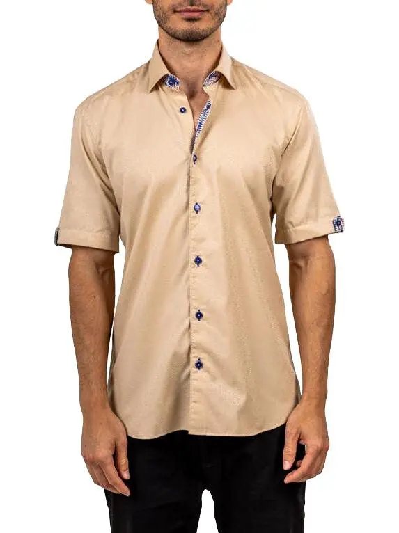 MACEOO Galileo Ascension 0079 Contemporary Fit Short Sleeve Button-up Shirt - Brown
