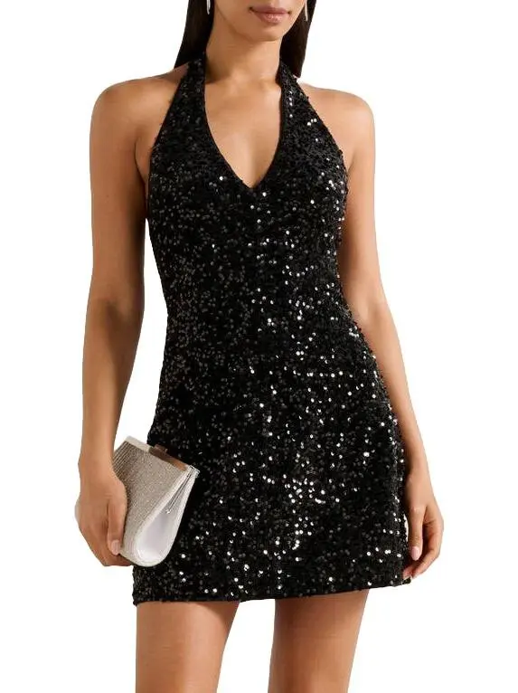 EVER NEW Riley Sequin Halter Mini Dress - Black