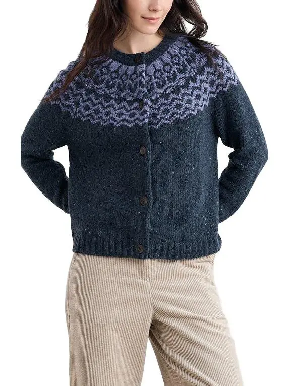 SEASALT CORNWALL Port Kinnis Fair Isle Merino Wool Blend Cardigan - Knit Wag Tail Bilberry