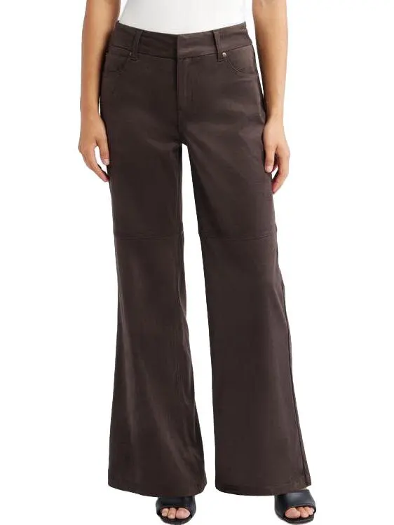 CITY BLUES High Waist Wide Leg Faux Suede Jeans - Coffee