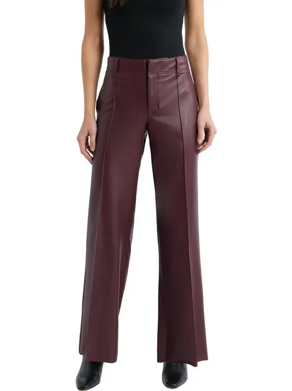 CITY BLUES Pintuck Faux Leather Wide Leg Trousers - Plum