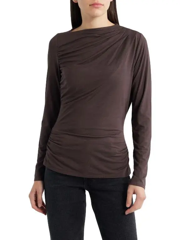 CITY BLUES Asymmetric Boat Neck Top - Coffee