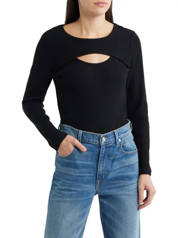 CITY BLUES Cutout Rib Top - Black