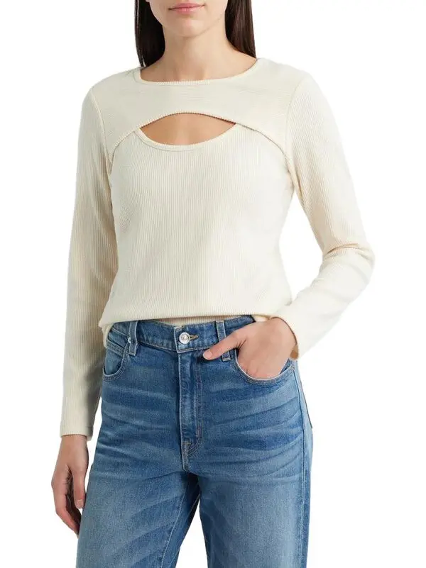 CITY BLUES Cutout Rib Top - Cream