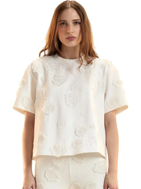 Cynthia Rowley Floral Applique T-shirt - White