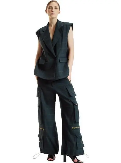 Cynthia Rowley Plaid Cargo Pant - Green Plaid