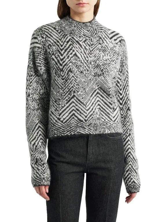BOSS Faclina Mock Neck Sweater - Monochrome Herringbone