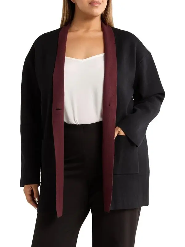 Lyssé Nicolette Double Knit Cardigan - Black/dark Plum