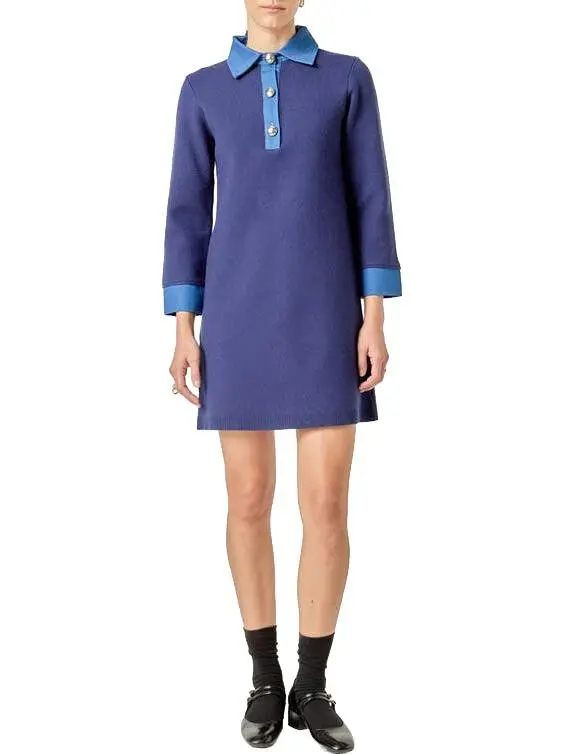 English Factory Mixed Media Knit Dress - Navy