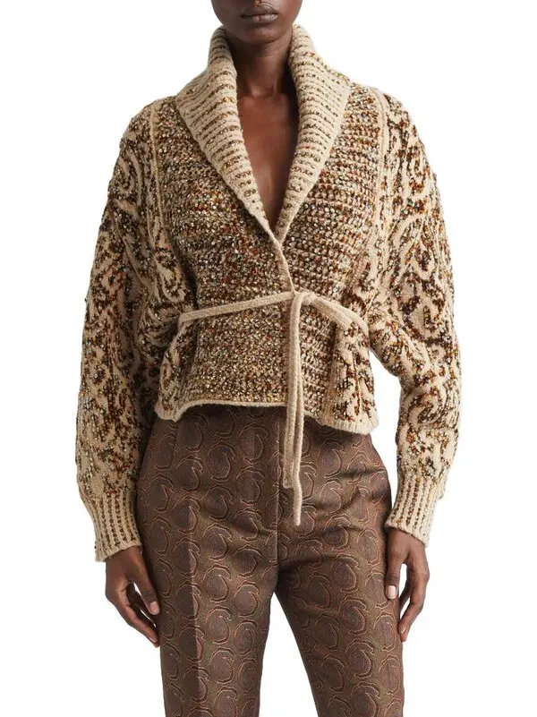 Dries Van Noten Tekla Jacquard Wool-blend Wrap Cardigan - Beige