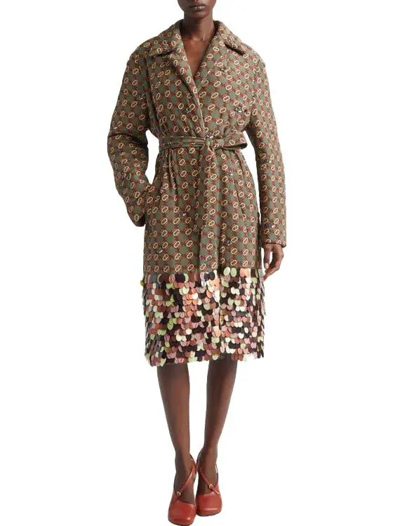 Dries Van Noten Roltas Mosaic Motif Wrap Coat - Khaki