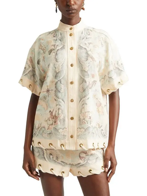 Zimmermann Rebellion Rope Trim Linen Shirt - Treasure Map