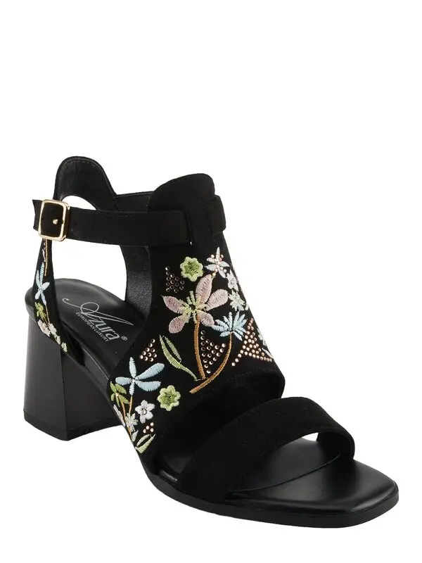 SPRING STEP SHOES Floral Embroidered Cage Sandals - Black