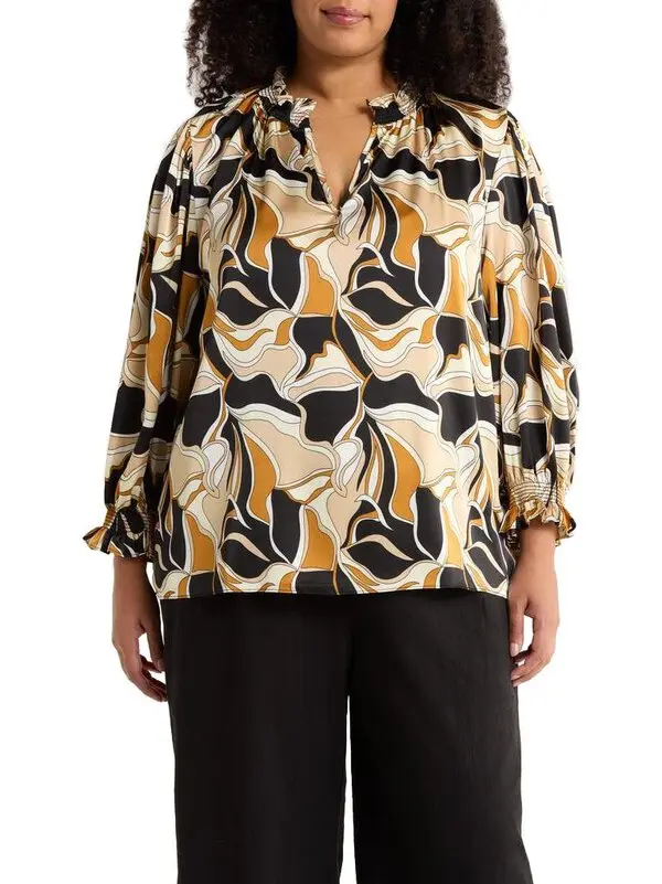 SUGARLIPS Groover Split Neck Satin Top - Black Brown