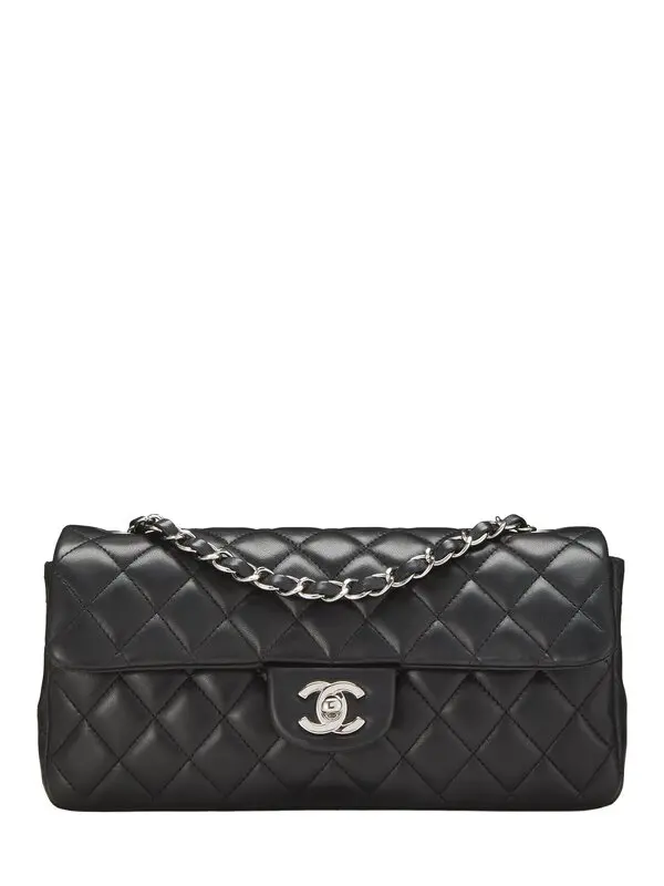 Chanel Quilted Lambskin East West Flap Bag - Black