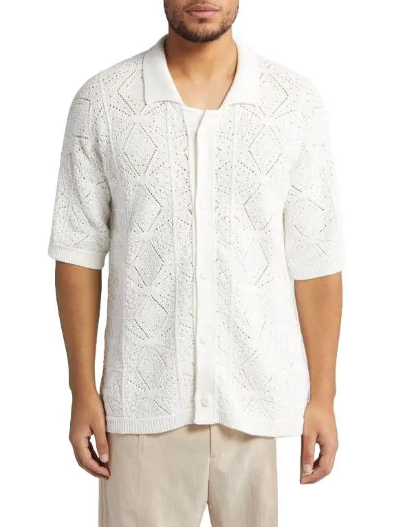 Hugo Sammp Short Sleeve Knit Button-up Shirt - Open Wht