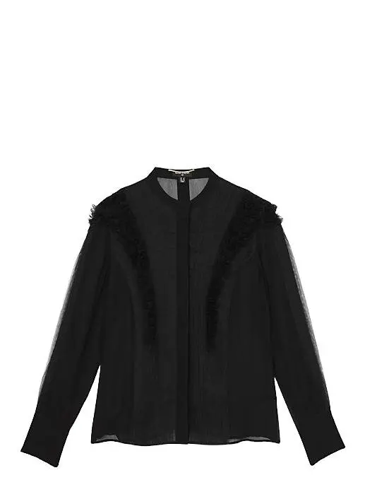 REISS X Atelier Gigi Ruffle-trim Woven Blouse - Black