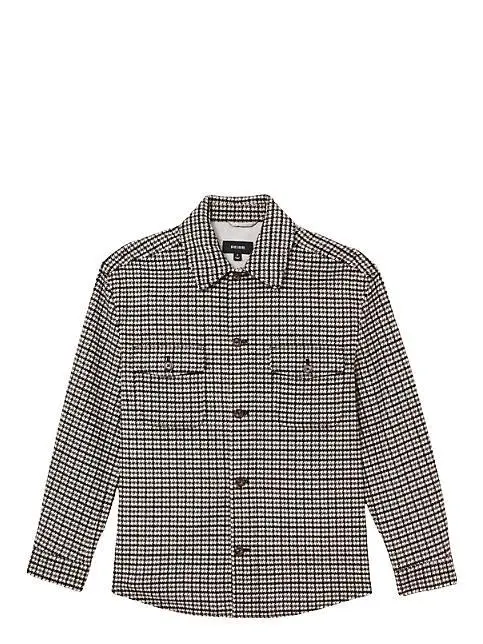 REISS Liam Houndstooth Wool-blend Overshirt - Grey