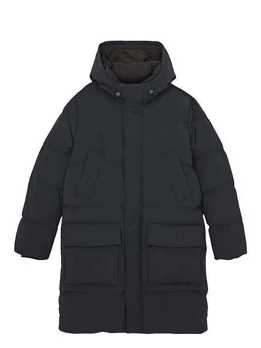 REISS Quilted Longline Puffer Coat - Navy