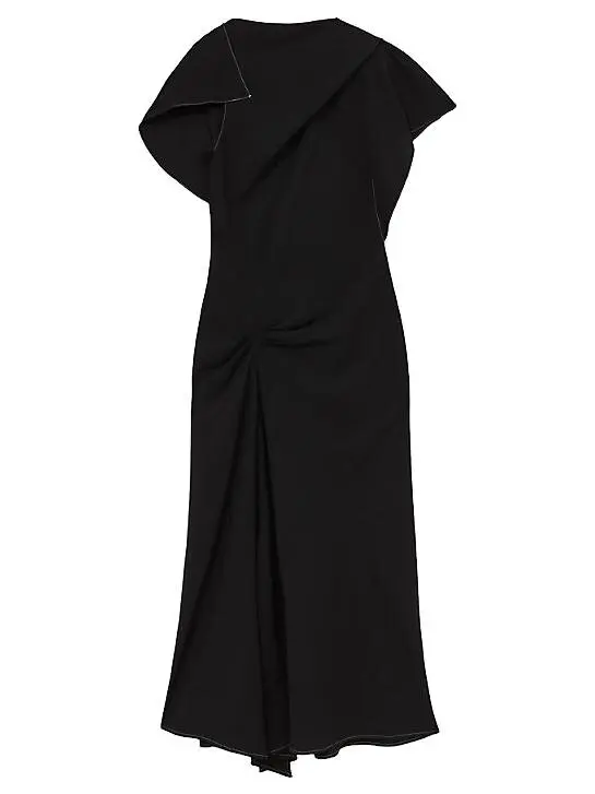 REISS Saskia Asymmetric Draped Woven Midi Dress - Black