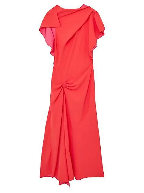 REISS Saskia Asymmetric Draped Woven Midi Dress - Orange