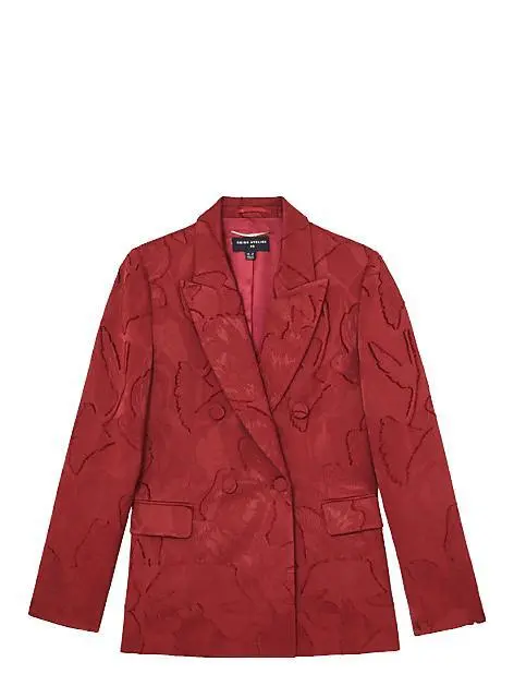 REISS Ottelie Jacquard Double-breasted Blazer - Red