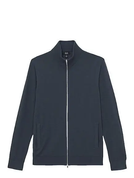 REISS Hampshire Zip-through Merino Wool Knitted Cardigan - Midnight Navy