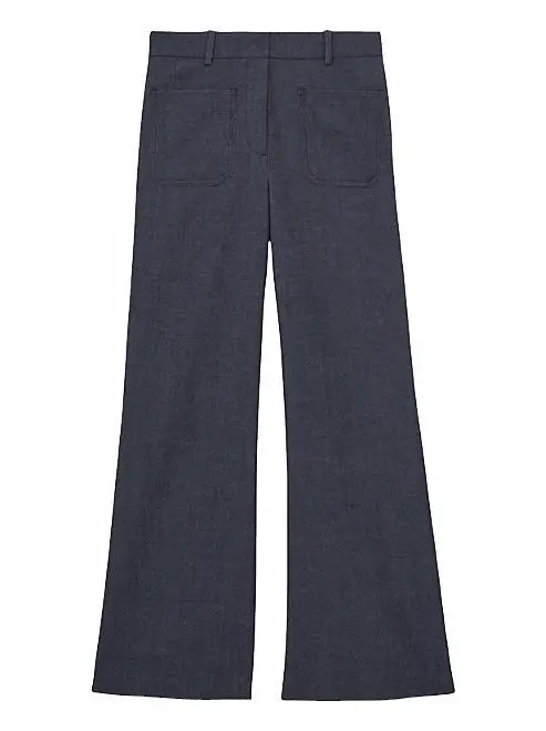 REISS Flared-leg Stretch-flannel Trousers - Blue