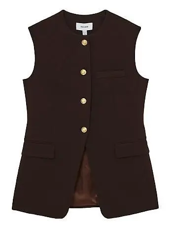 REISS Woven Waistcoat - Chocolate Brown