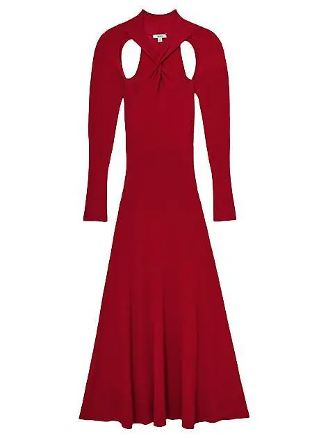 REISS Vivienne Cut-out Knitted Midi Dress - Red