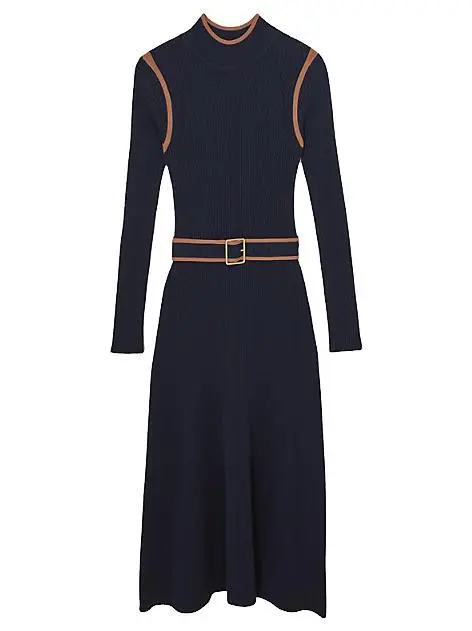 REISS Ella Colour-block Stretch-knit Midi Dress - Navy Camel