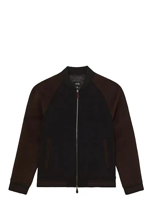 REISS Rylan Zip-up Wool-blend Bomber Jacket - Navy Brown