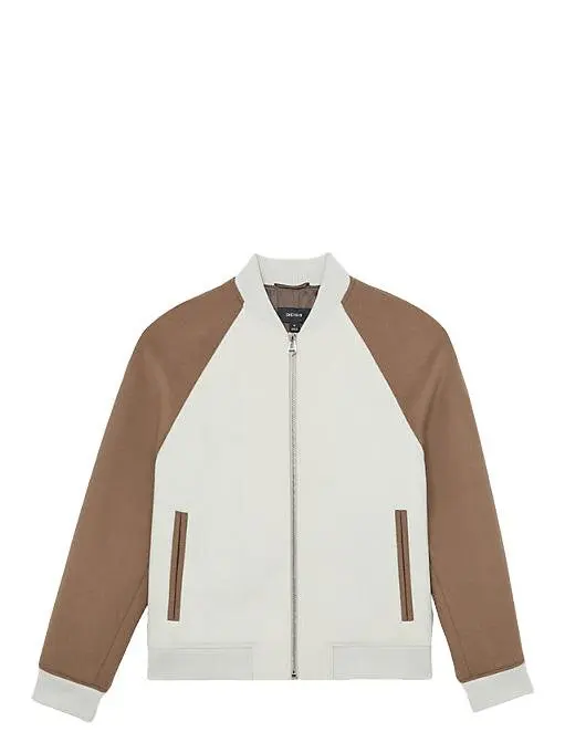 REISS Rylan Zip-up Wool-blend Bomber Jacket - Off White Oatmeal