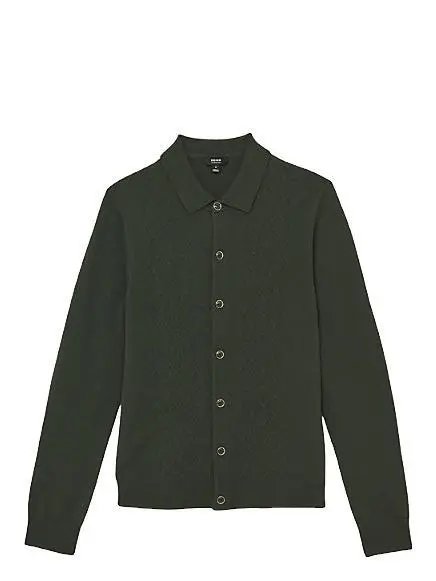 REISS Wool Knitted Cardigan - Forest Green