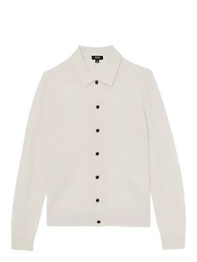 REISS V-stitch Wool Knitted Cardigan - Off White