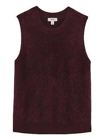 REISS Round-neck Cashmere Vest - Burgundy
