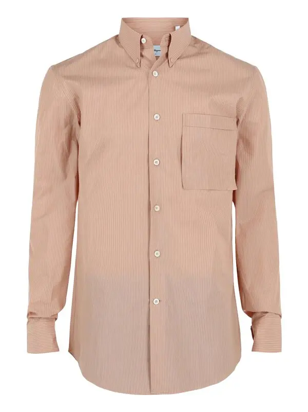 FERRAGAMO Striped Button-up Shirt - Tan