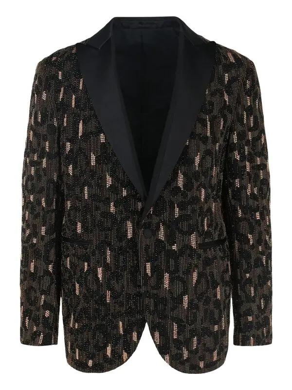 Versace Beaded Embellished Animal Patterned Blazer - Black