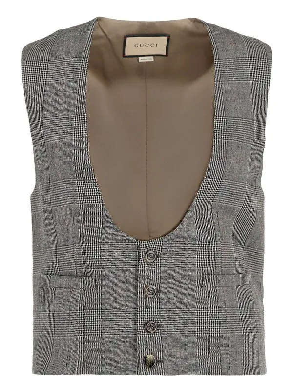 Gucci Plaid Wool Blend Vest - Grey