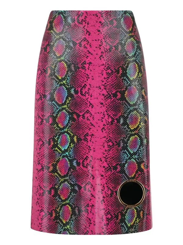 Versace Python Print Leather Midi Skirt - Pink