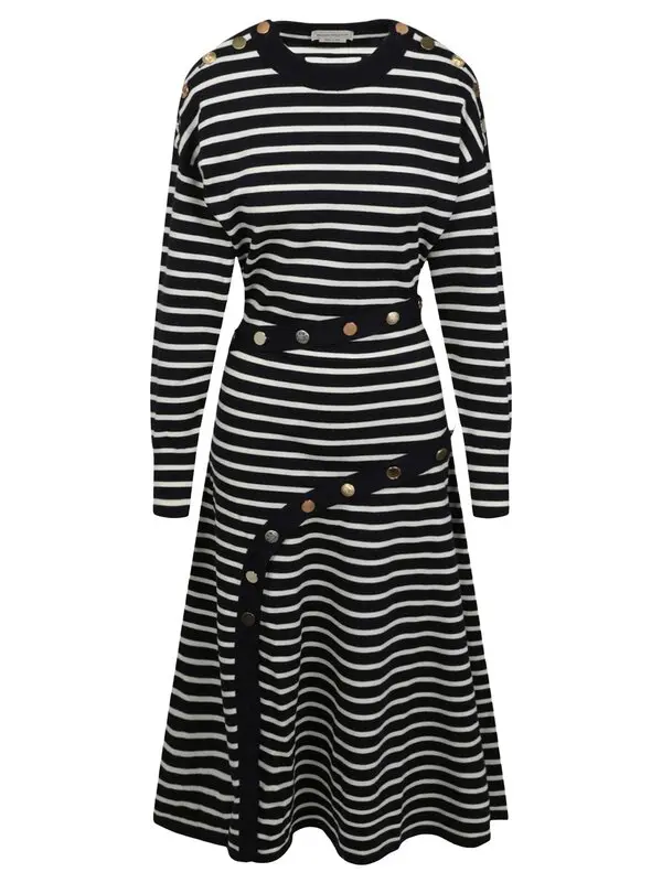 Alexander McQueen Striped Dress With Button Detailing - Blue