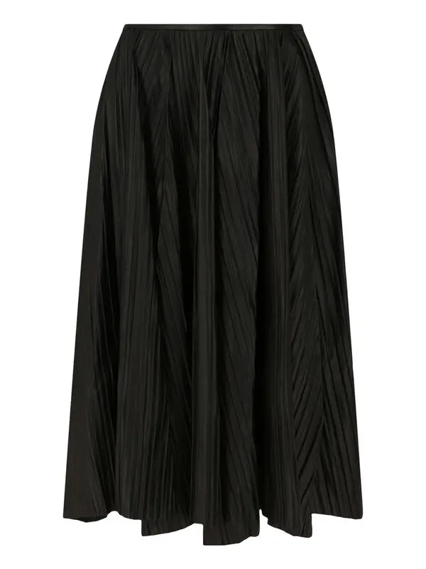 FERRAGAMO Leather Pleated Midi Skirt - Black