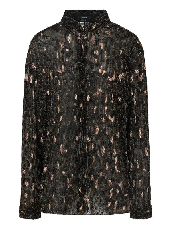 Versace Beaded Animal Patterned Blouse - Black