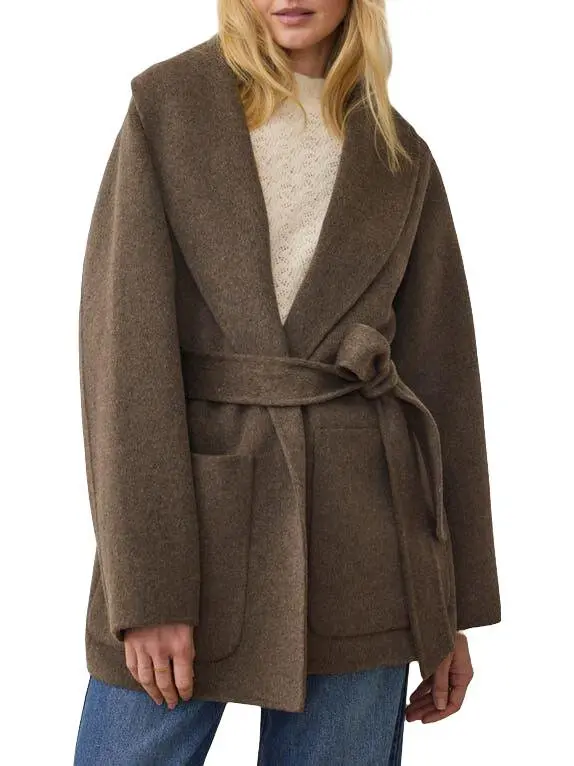 Marine Layer Colette Belted Wool-blend Jacket - Espresso Heather