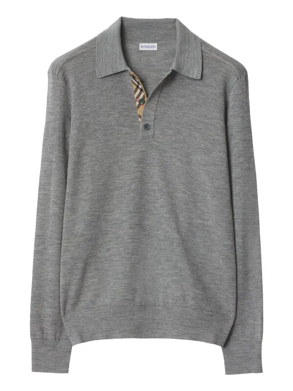 Burberry Wool Check-detail Long-sleeve Polo Shirt - Grey