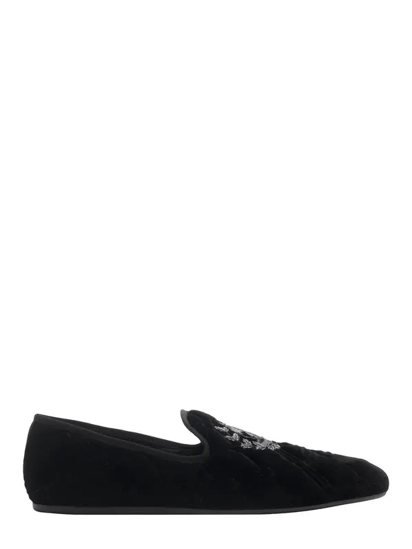 Burberry Velvet Quilted Slippers - Black
