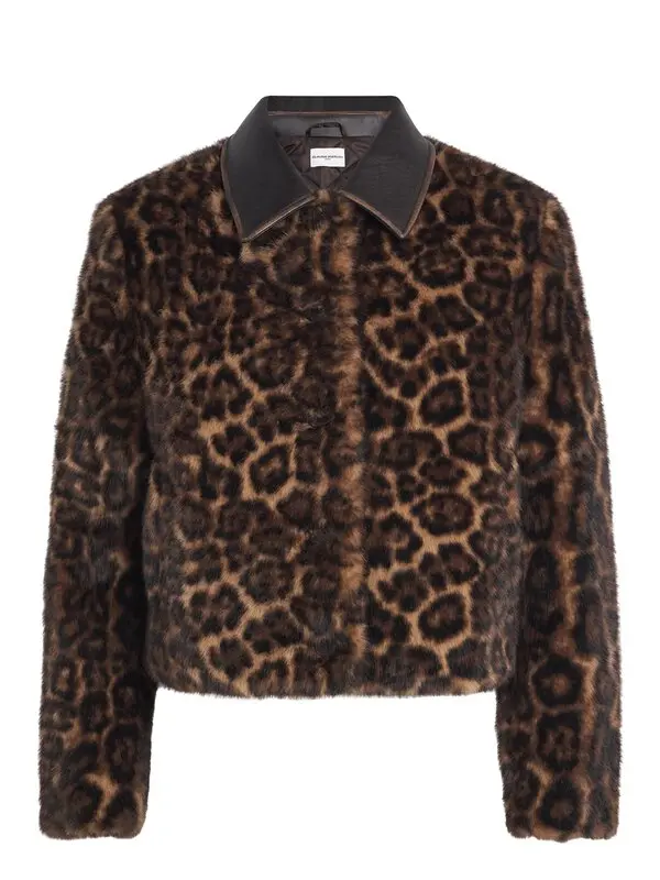 Claudie Pierlot Faux Fur Leopard Bomber Jacket - Brown